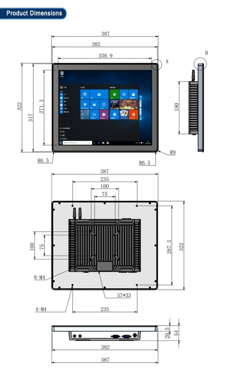 YC-17EM 17 Inch Industrial Embedded Touch Monitor - Portworld